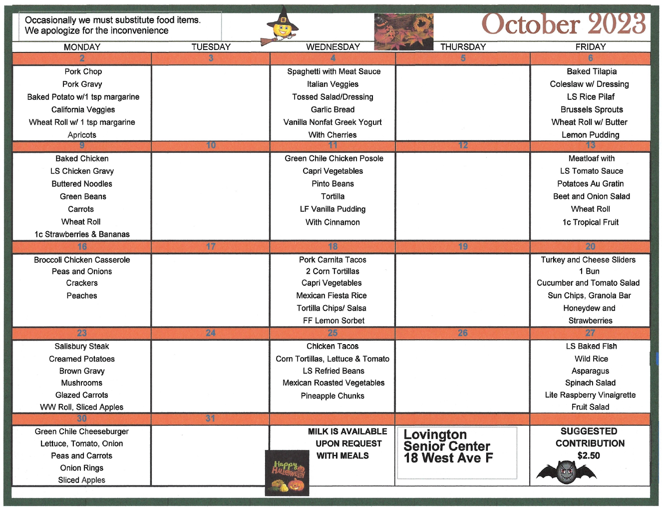 Lovington Senior Center Menu | Lea County Tribune